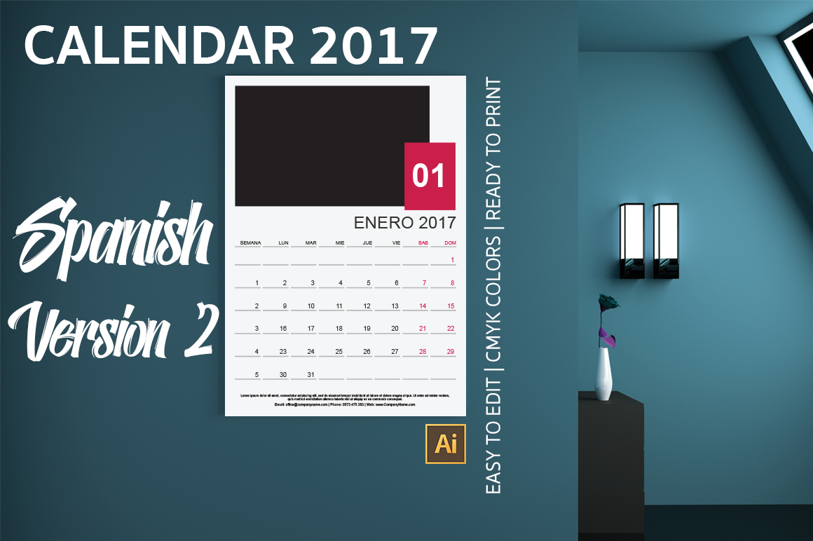 Spanish Wall Calendar 2017 Version 2, a Templates & Theme by Florin Chitic