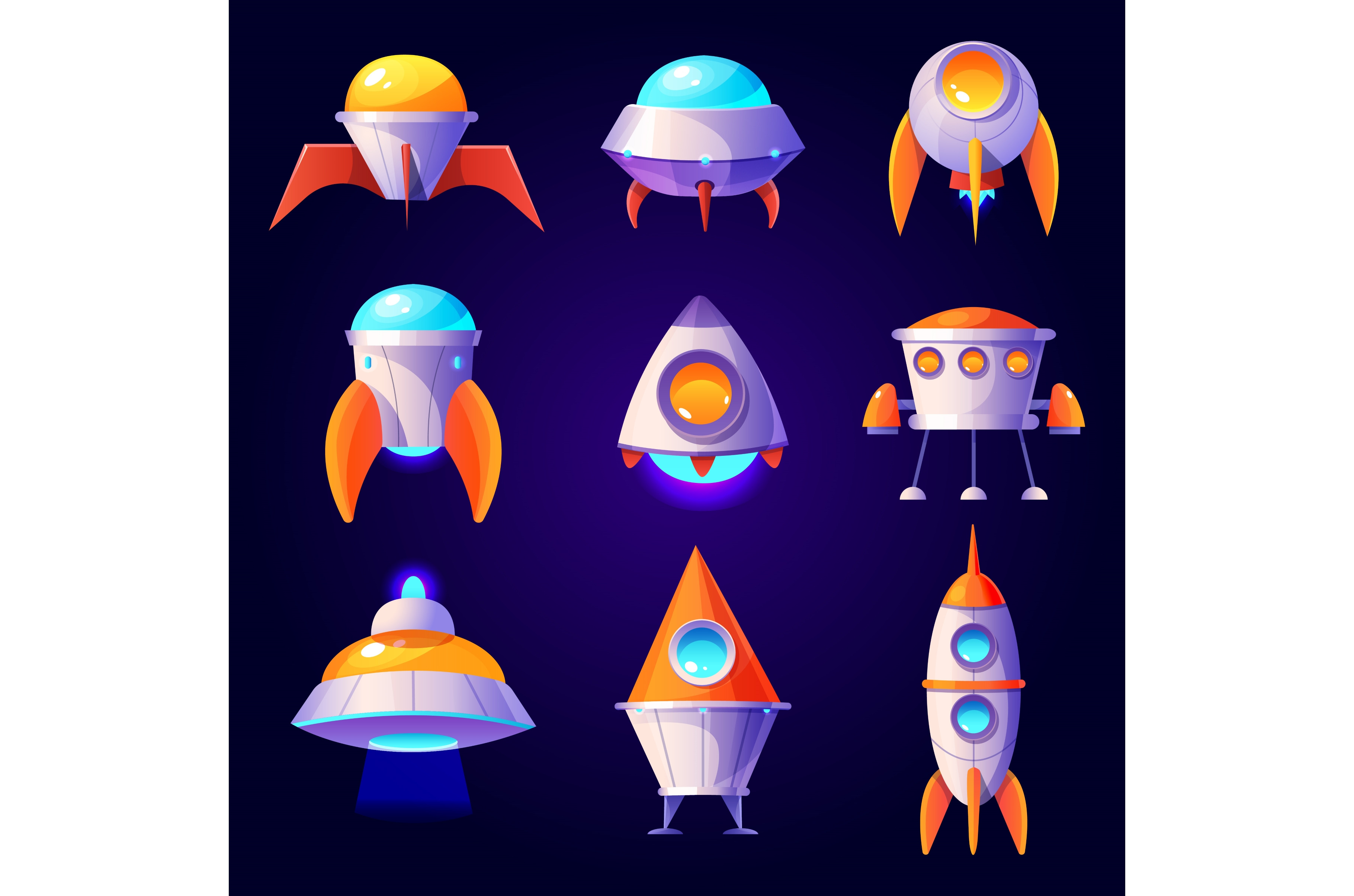 Cartoon rockets, ufo, spaceships and, a Technology Illustration by art ...