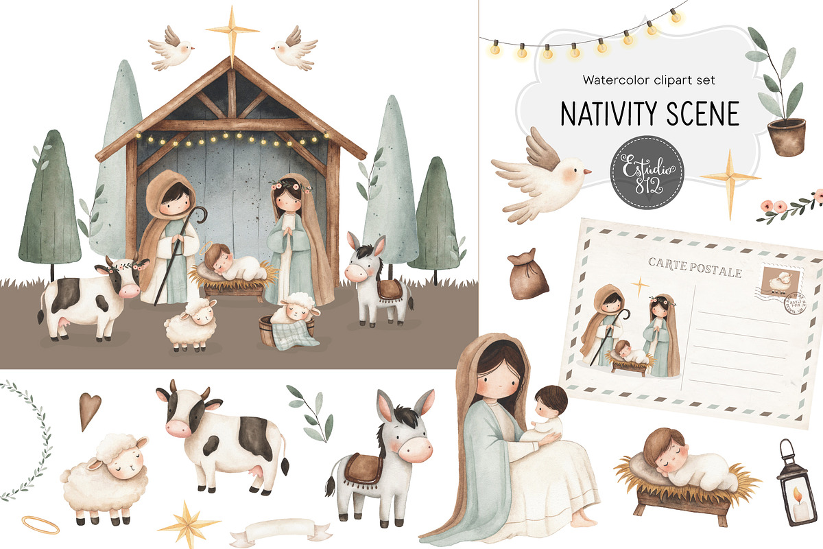 Watercolor Nativity Scene, a Decorative Illustration by Estudio 812