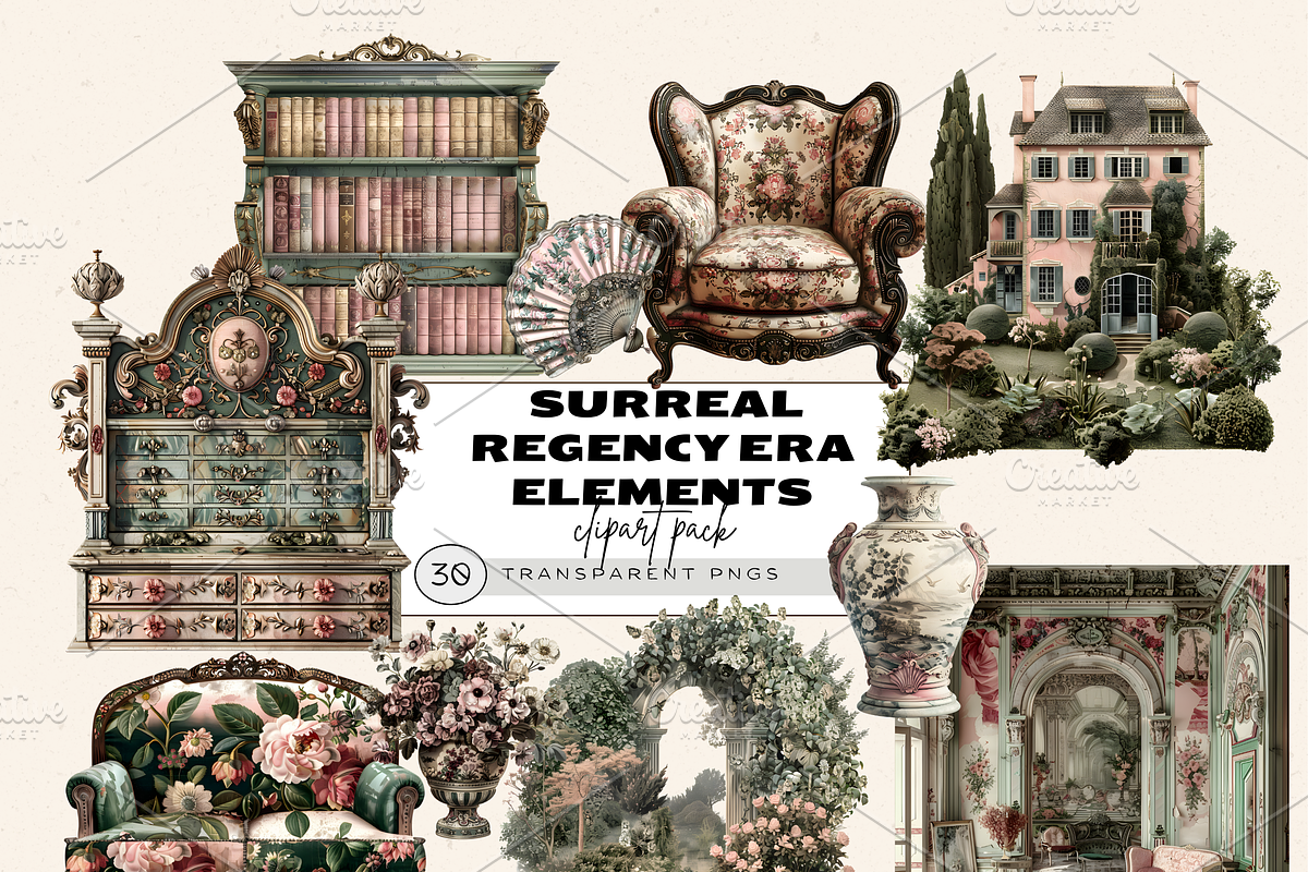 REGENCY ERA ELEMENTS CLIPART PACK, an Object Illustration by Daring Digies