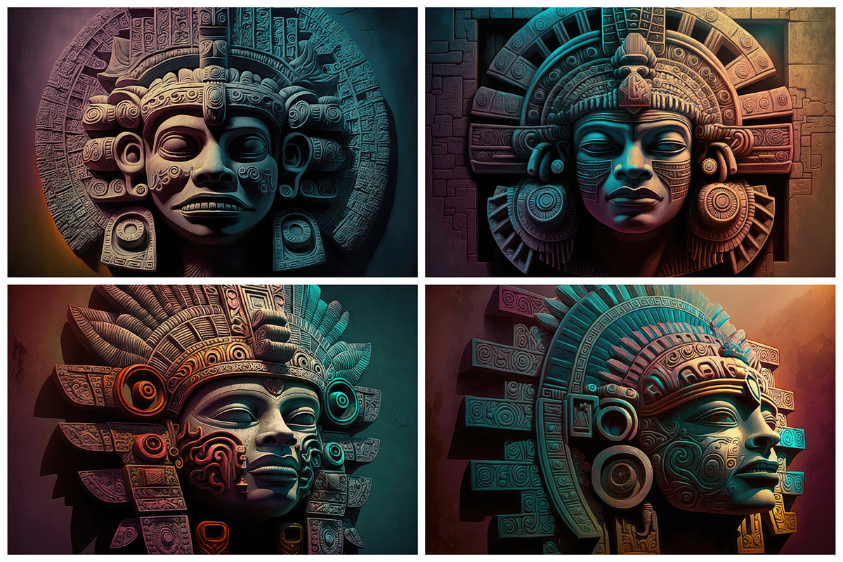 16 Mayan Face Statues in 5K, a Background Graphic by HipFonts