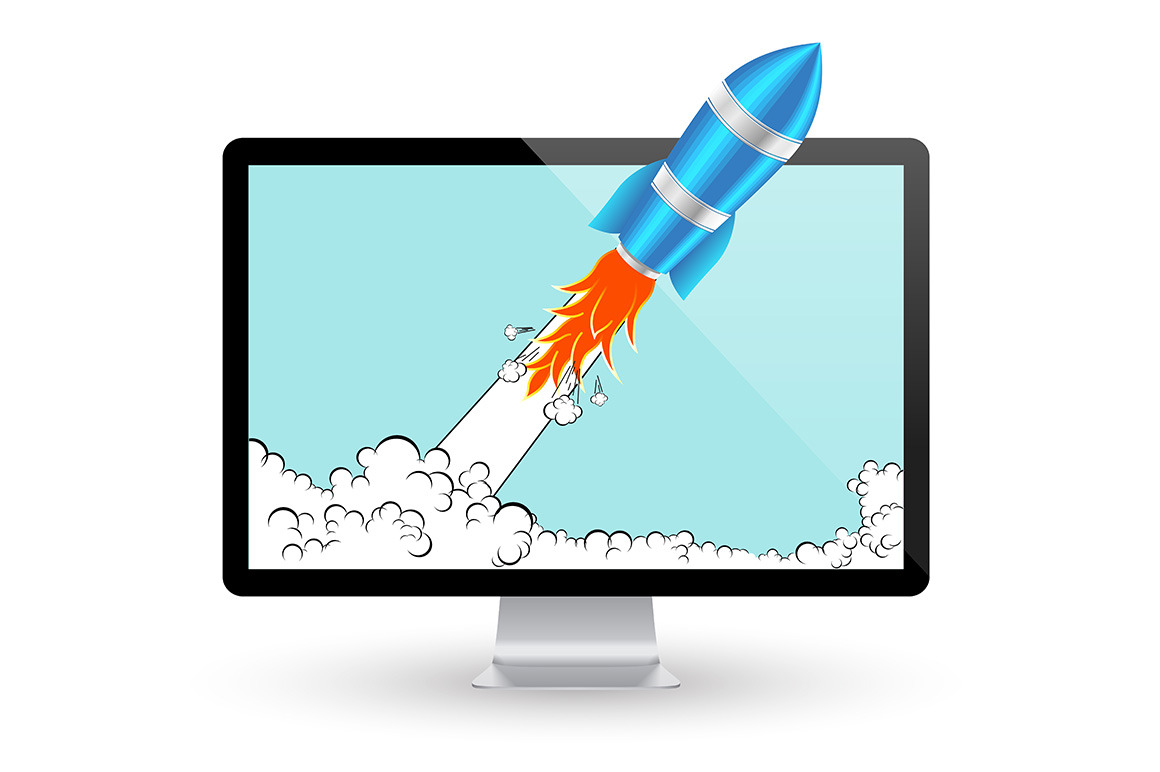 Rocket and computer screen., an Illustration by Things for designers