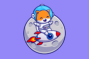 Cute Astronaut Cat Riding Rocket, an Animal Illustration by Catalyst Labs