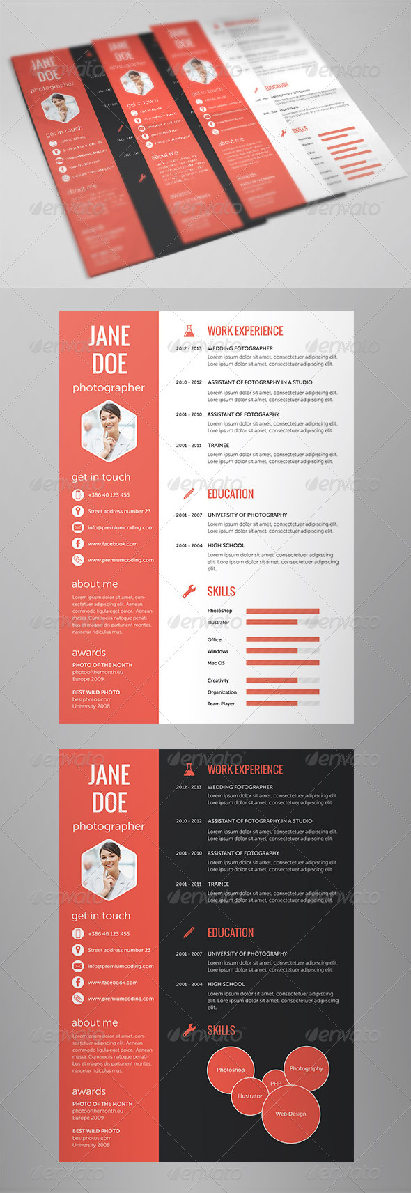 Flat Resume Set in 5 Variations, a Resume Template by PremiumCoding