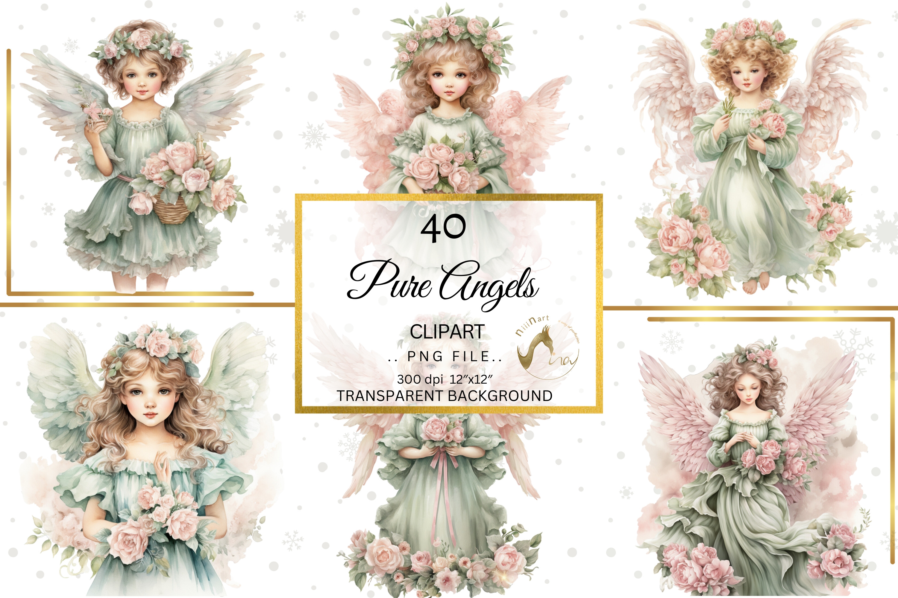 Watercolor Angels Clipart Bundle, an Illustration by NiiiNArt