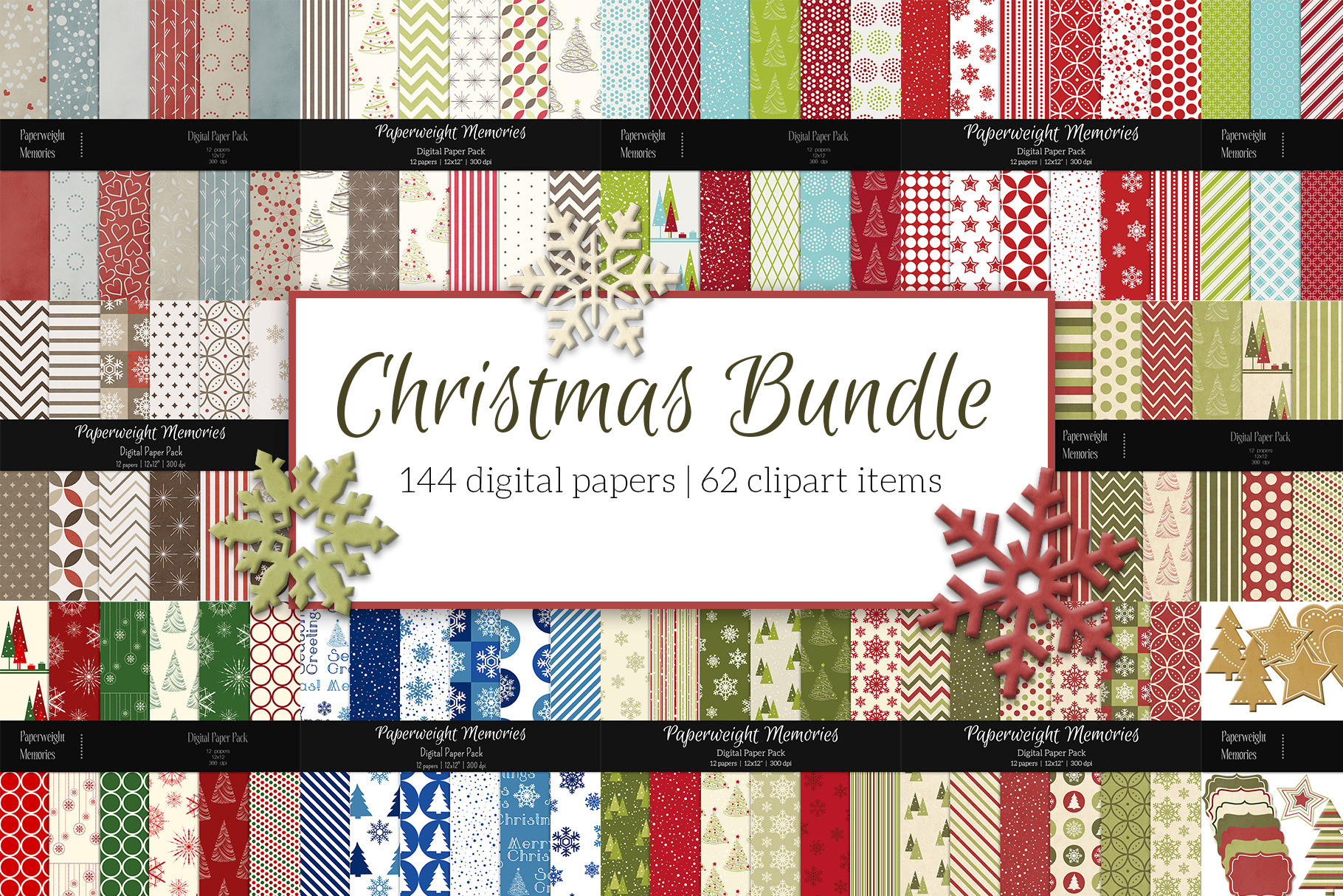 Christmas Bundle - Papers + Clipart, a Pattern Graphic by Paperweight ...