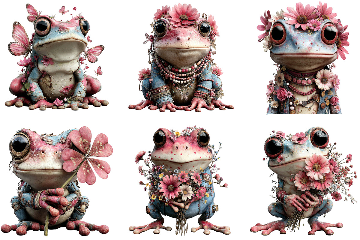 Whimsical Spring Frog Clipart, an Illustration by CraftArtStudio