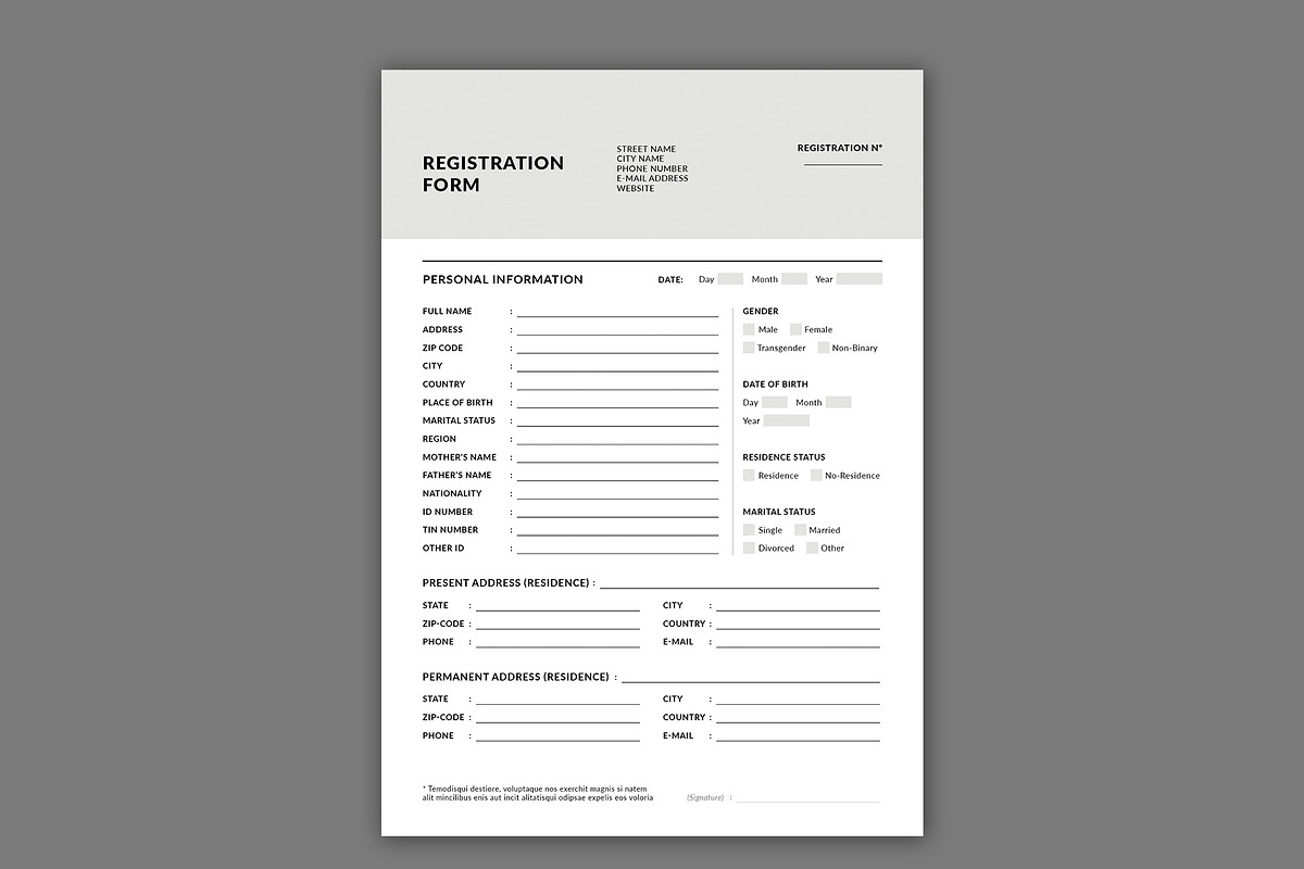 Registration Form Layout (A4+US), a Stationery Template by ...