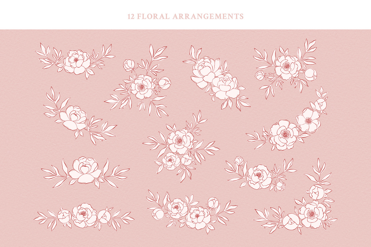 Peony - Line Art Flower, a Pattern Graphic by simpleblues