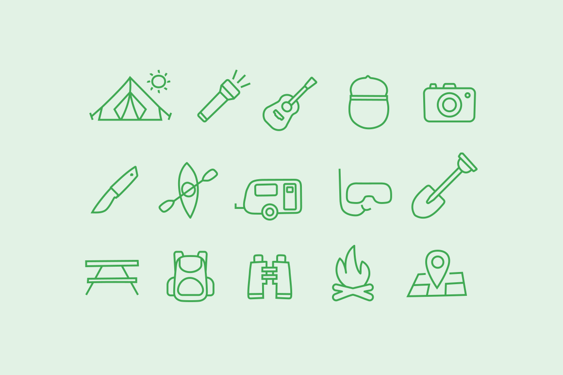 15 Camping Doodle Icons, an Icon by Creative VIP
