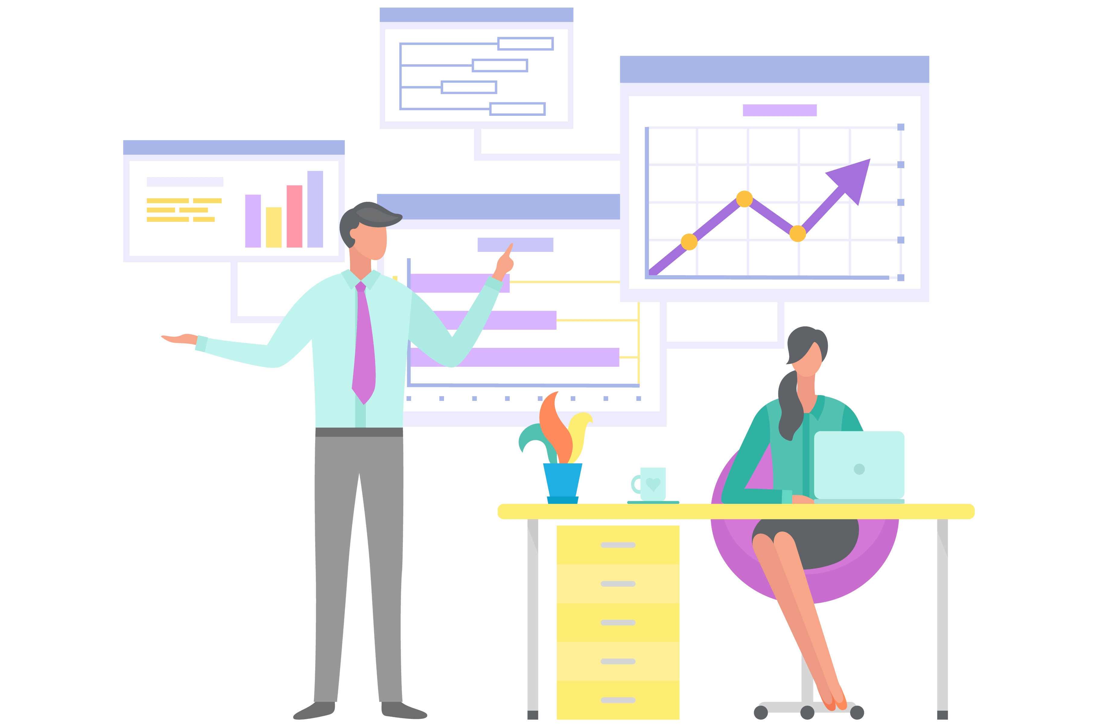 People analysing diagrams and bar | Finance Illustrations ~ Creative Market