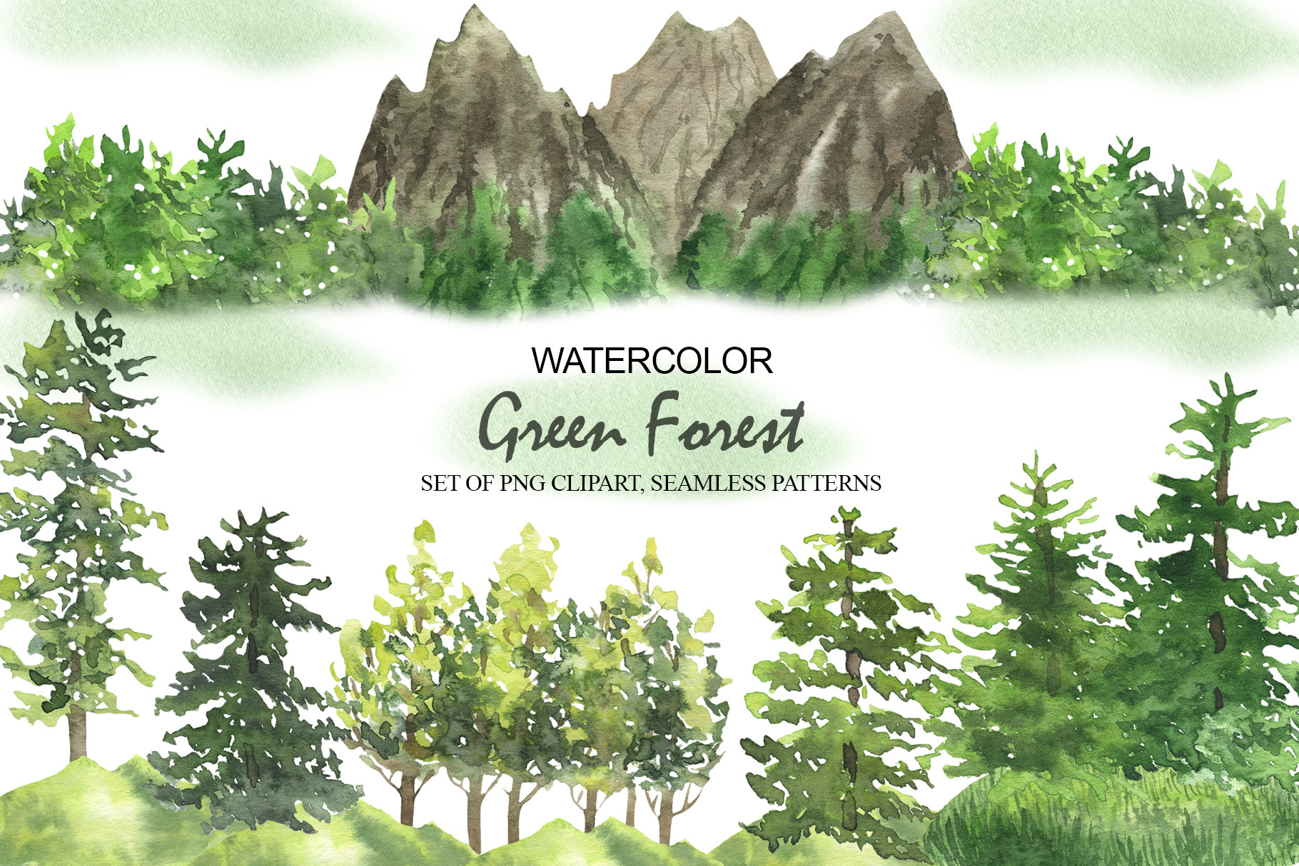 Watercolor Forest Tree Clipart, an Illustration by OlDm_Shop