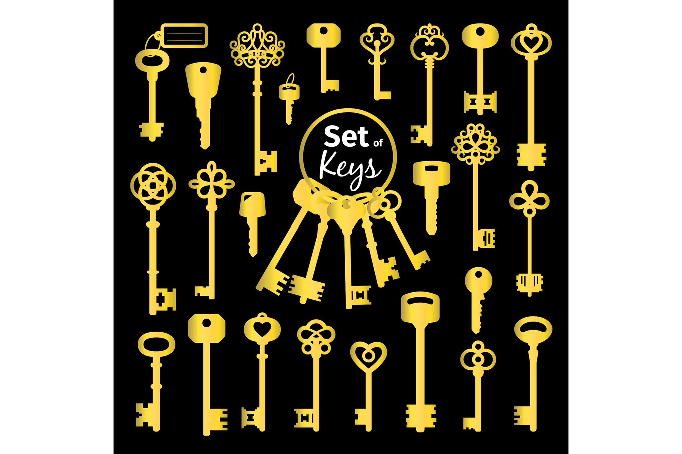 Vintage antique golden key collection, an Object Graphic by Stock-Smart ...
