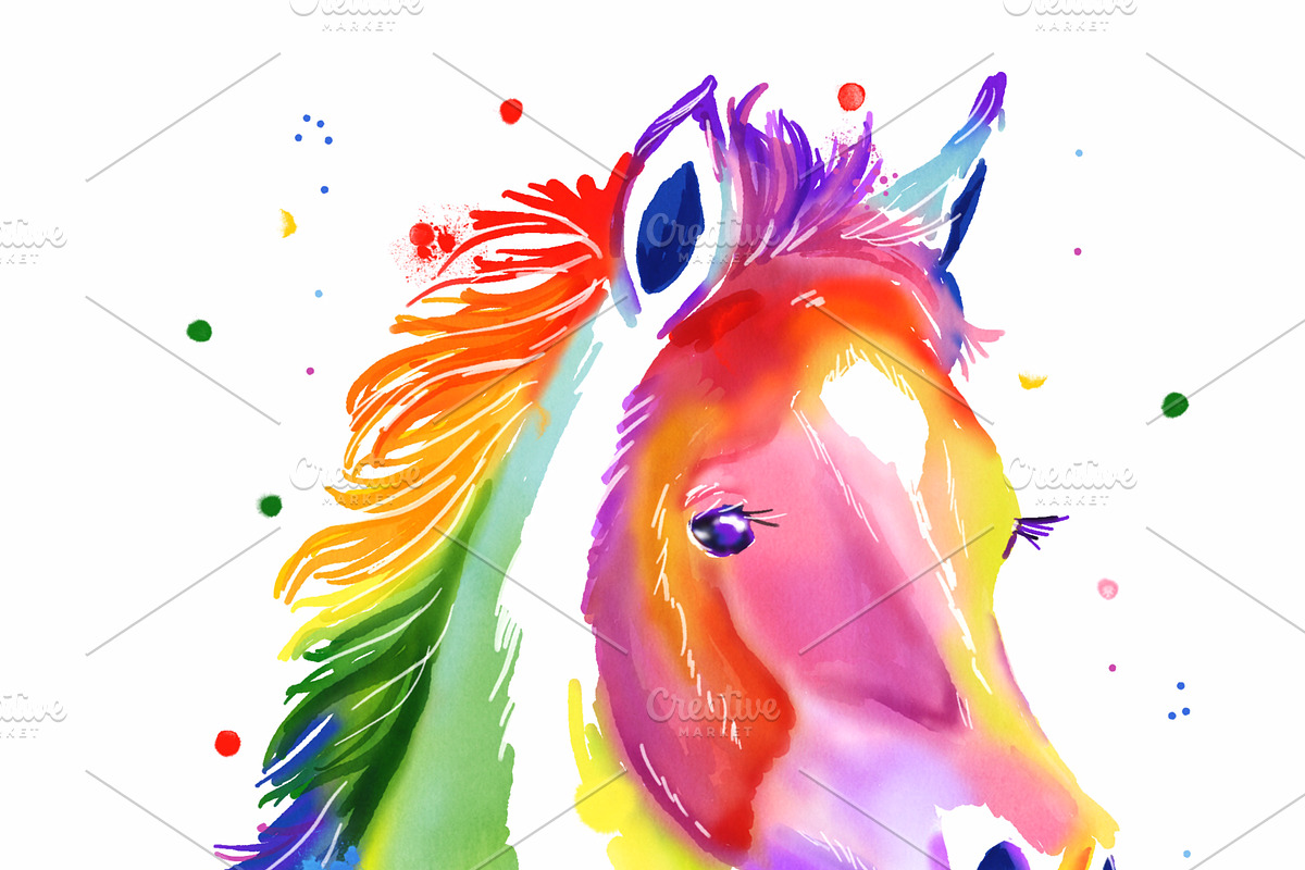 Watercolor rainbow horse, an Animal Illustration by AnSuArt