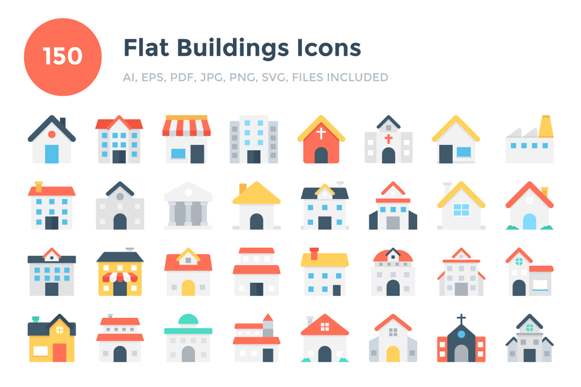 150 Flat Buildings Icons | Icons ~ Creative Market