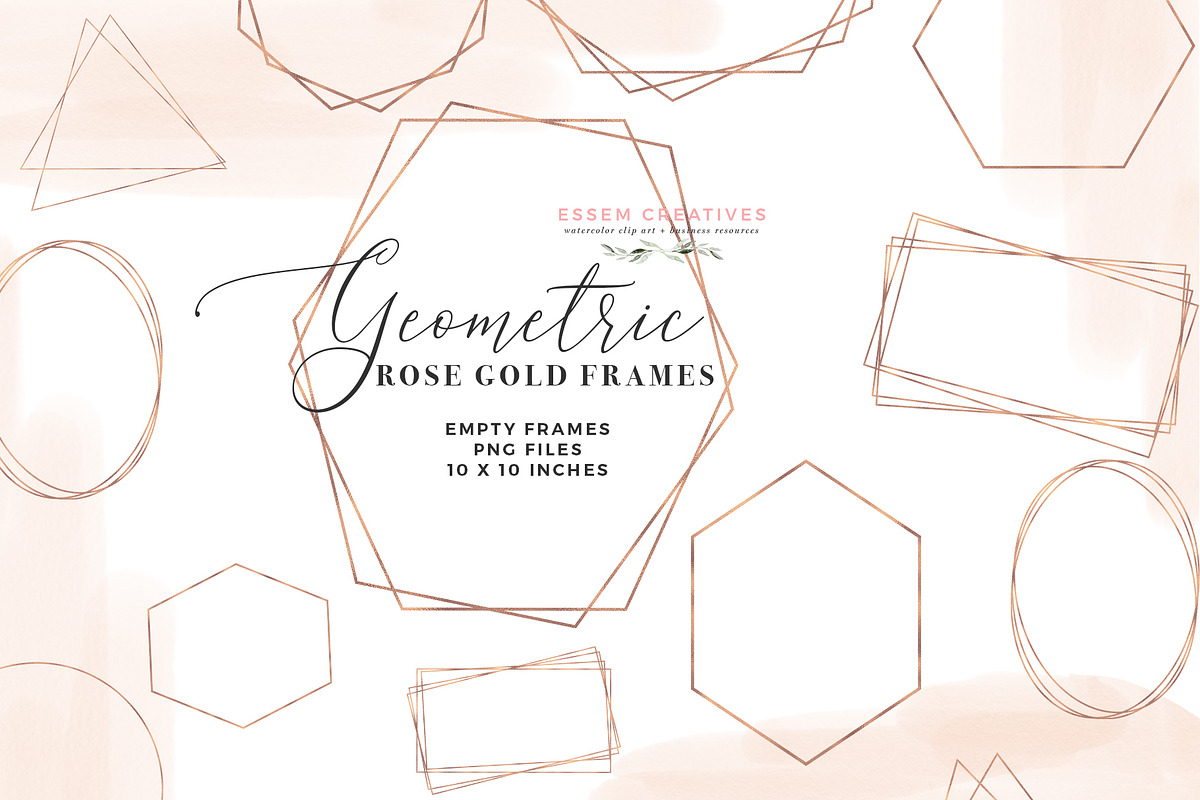 Rose Gold Geometric Frames Clipart, an Illustration by Essem Creatives