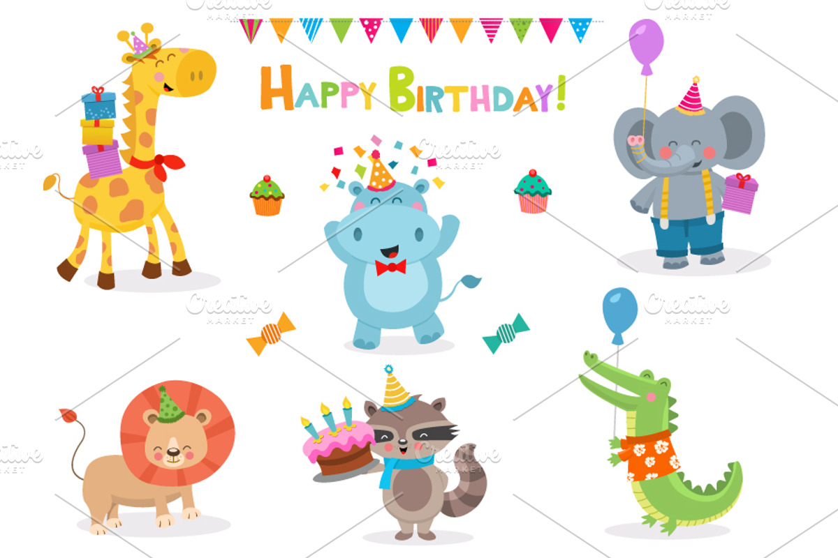 Cute Birthday Animals, an Animal Illustration by pinipin