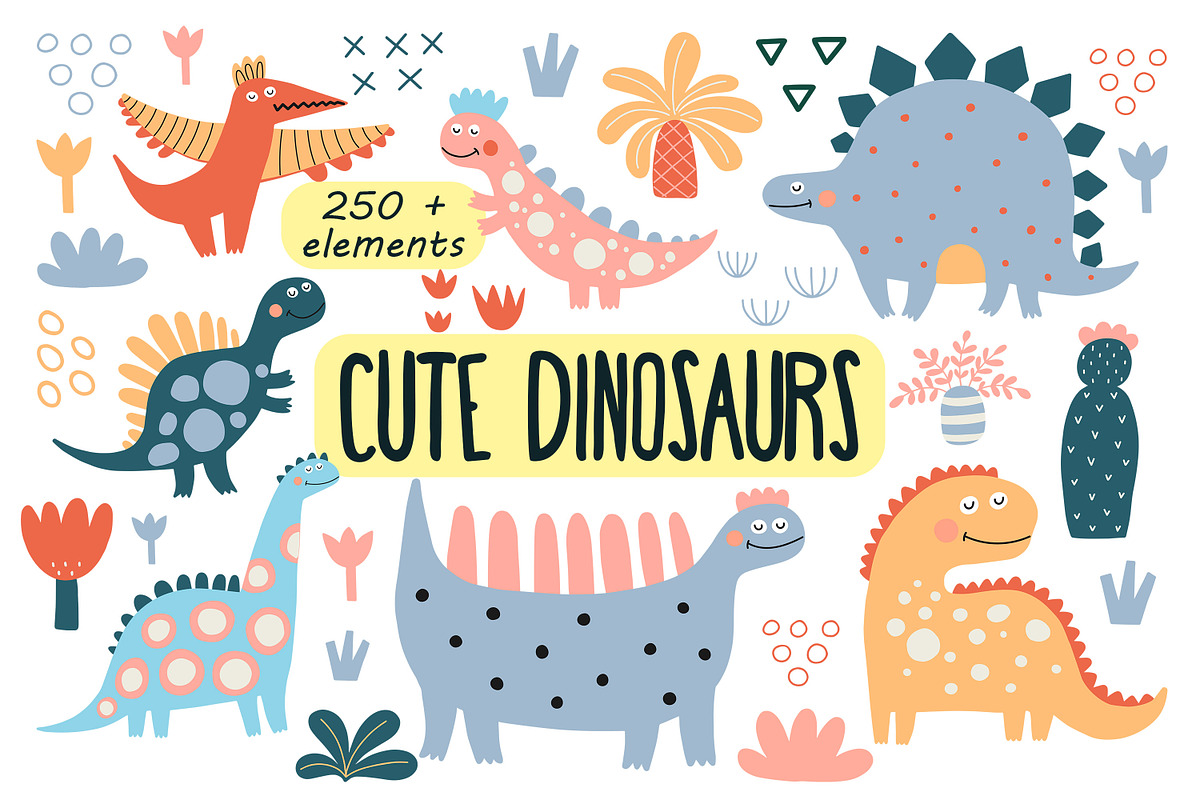 Cute Dinosaurs clipart set., an Animal Illustration by Kira Konoshenko ...