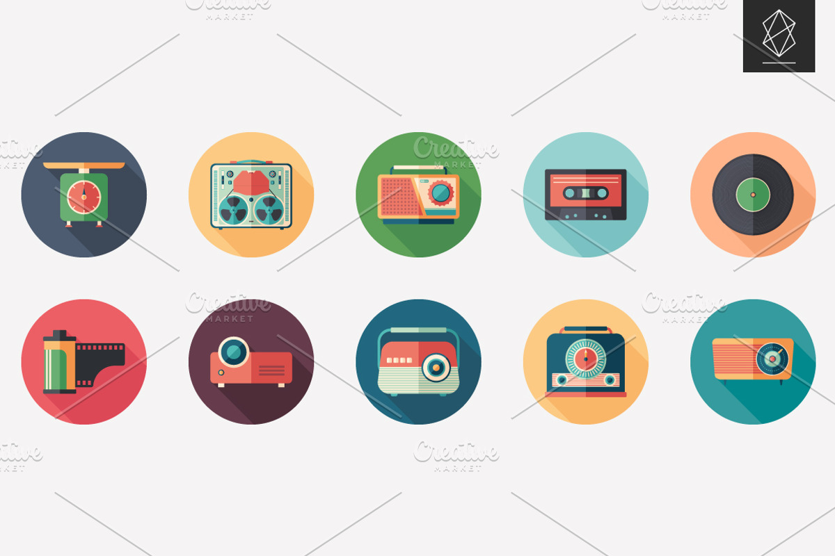 I love retro flat round icon set, an Icon by Yury Velikanov