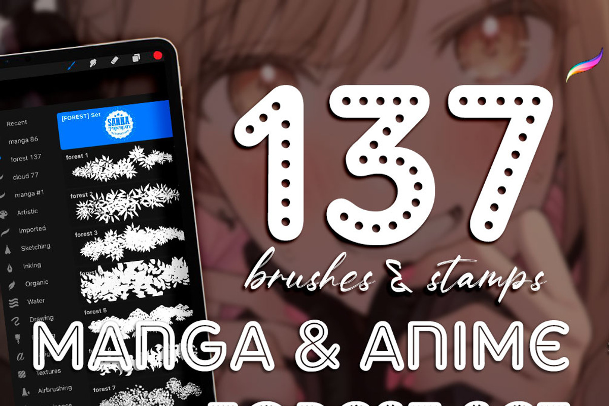 procreate brushes manga stamps anime, a Brush Add-On by SannaIllustrations