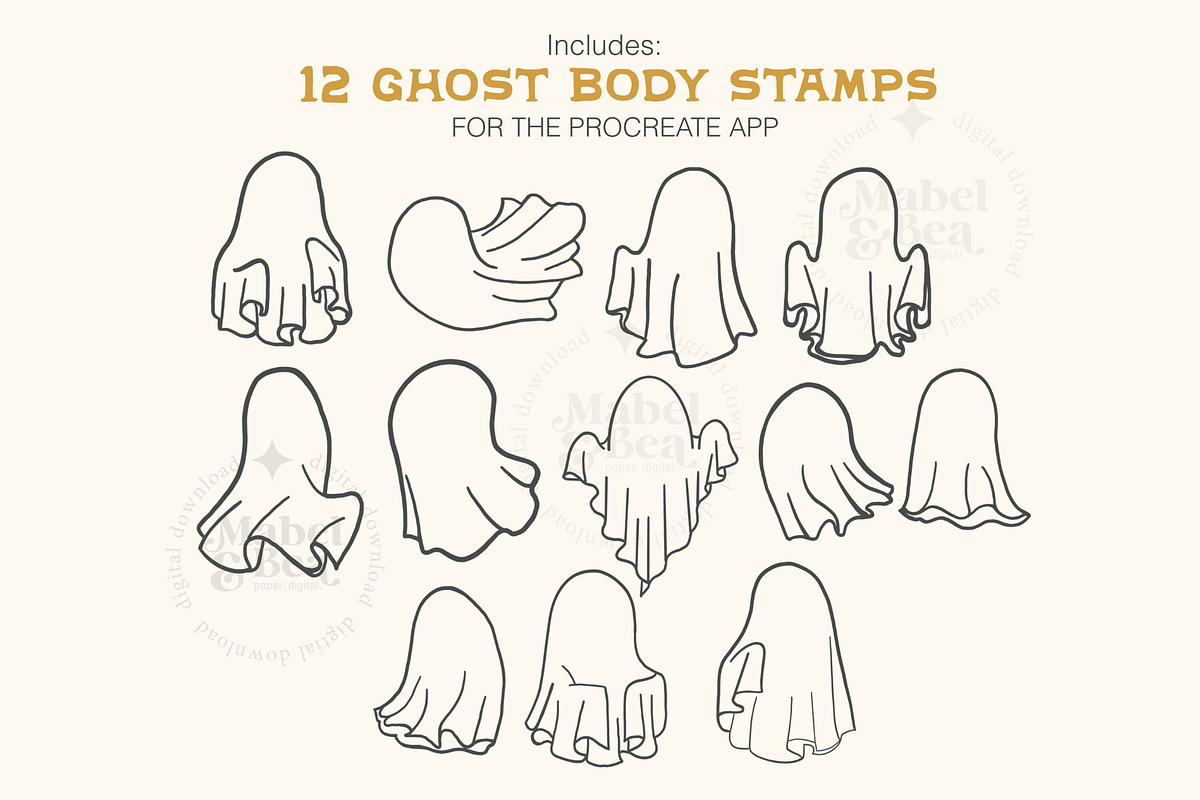 The Ghost Creator Stamp Brush Pack, a Brush Add-On by Mabel & Bea | Creative Market