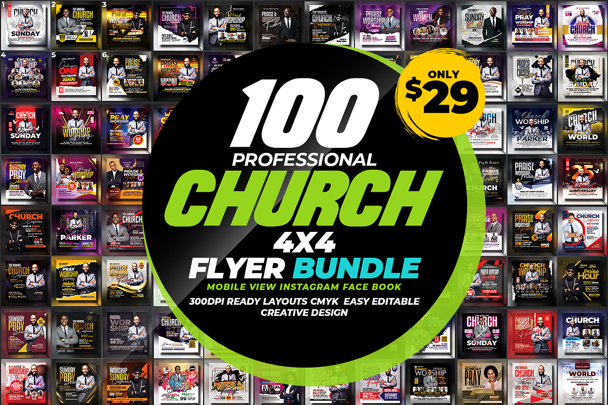 (100) Church Flyers Bundle, a Flyer Template by AfzaalGraphics