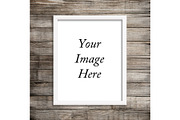 White Frame Mockup Wood Background, a Print Template by Brooke Busby