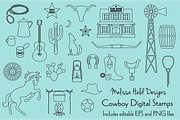 Cowboy Digital Stamps Clipart | Illustrations ~ Creative Market