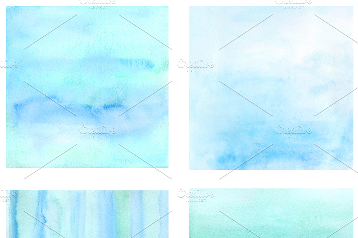 Mint & Blue Watercolor Digital Paper, a Texture Graphic by AqwaColor