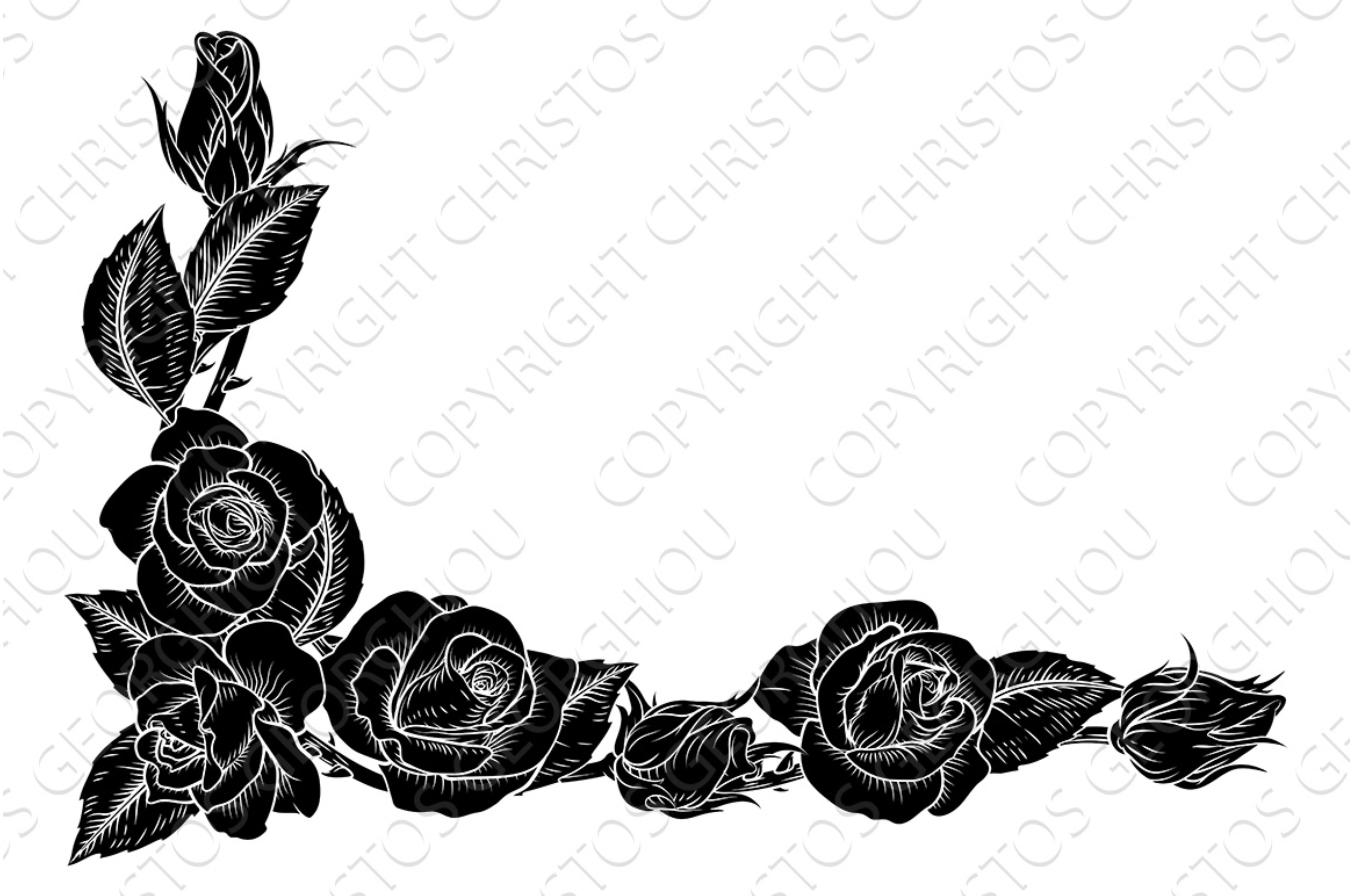 Roses Woodcut Vintage Style Flower, an Illustration by Christos Georghiou