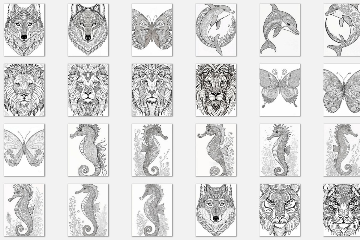100 Animals Coloring Pages for Adult, an Animal Illustration by Blue ...