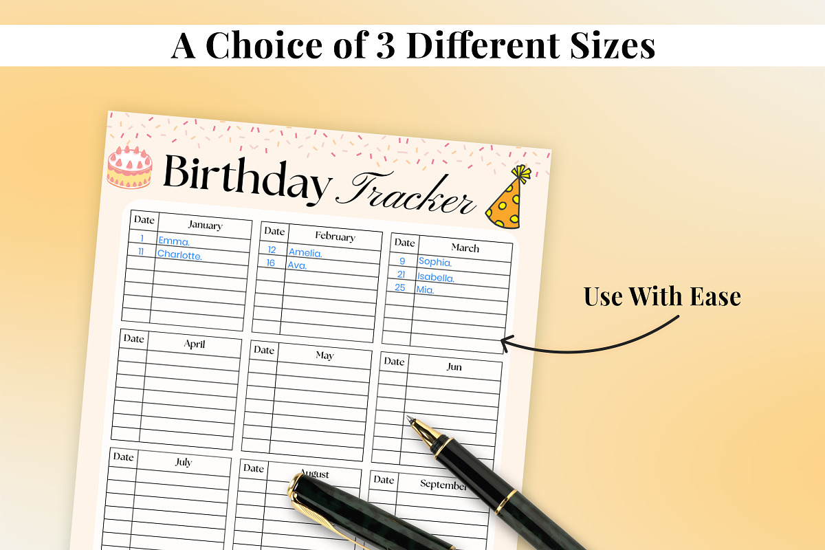 Printable Birthday List, a Print Template by Snapybiz