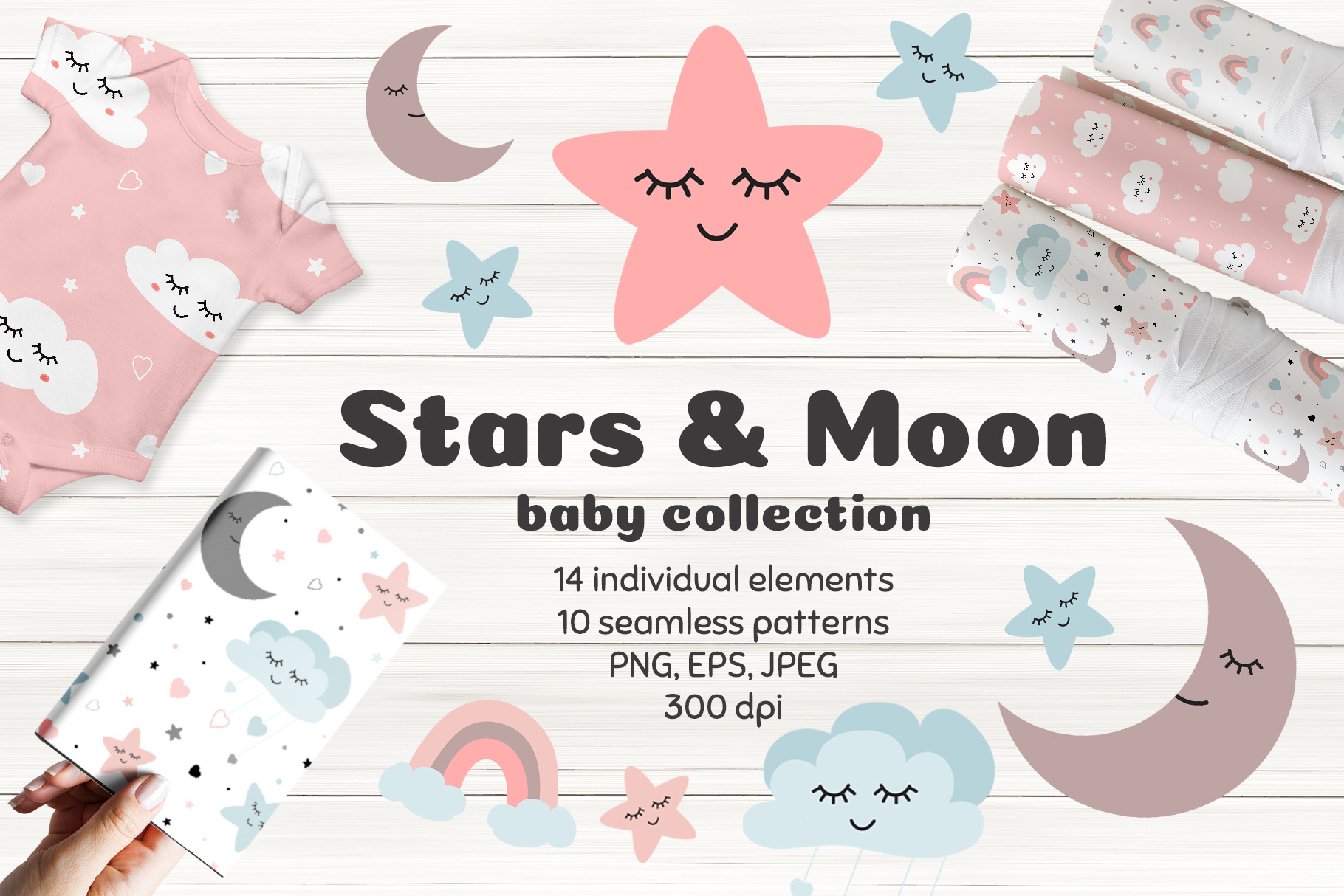 Stars & Moon baby pattern, icon Vector | Creative Market
