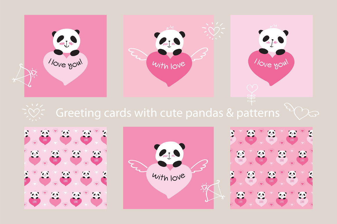 Greeting cards with cute pandas, an Animal Illustration by Tkoko ...