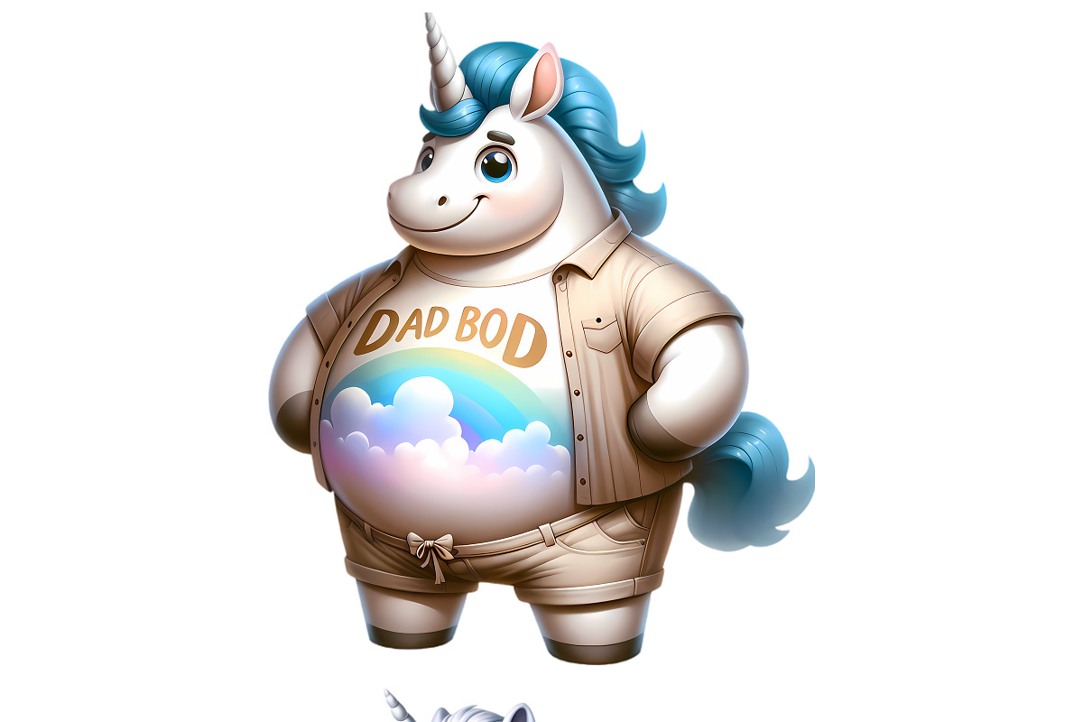 Dad Bod Unicorn Clipart PNG Set, an Animal Illustration by DoubleTwists