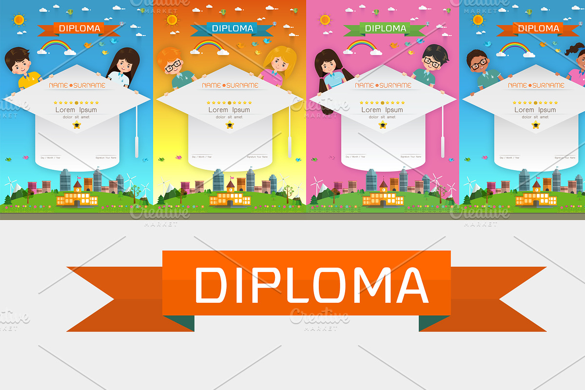 Certificate kids diploma set, a Card Template by essense