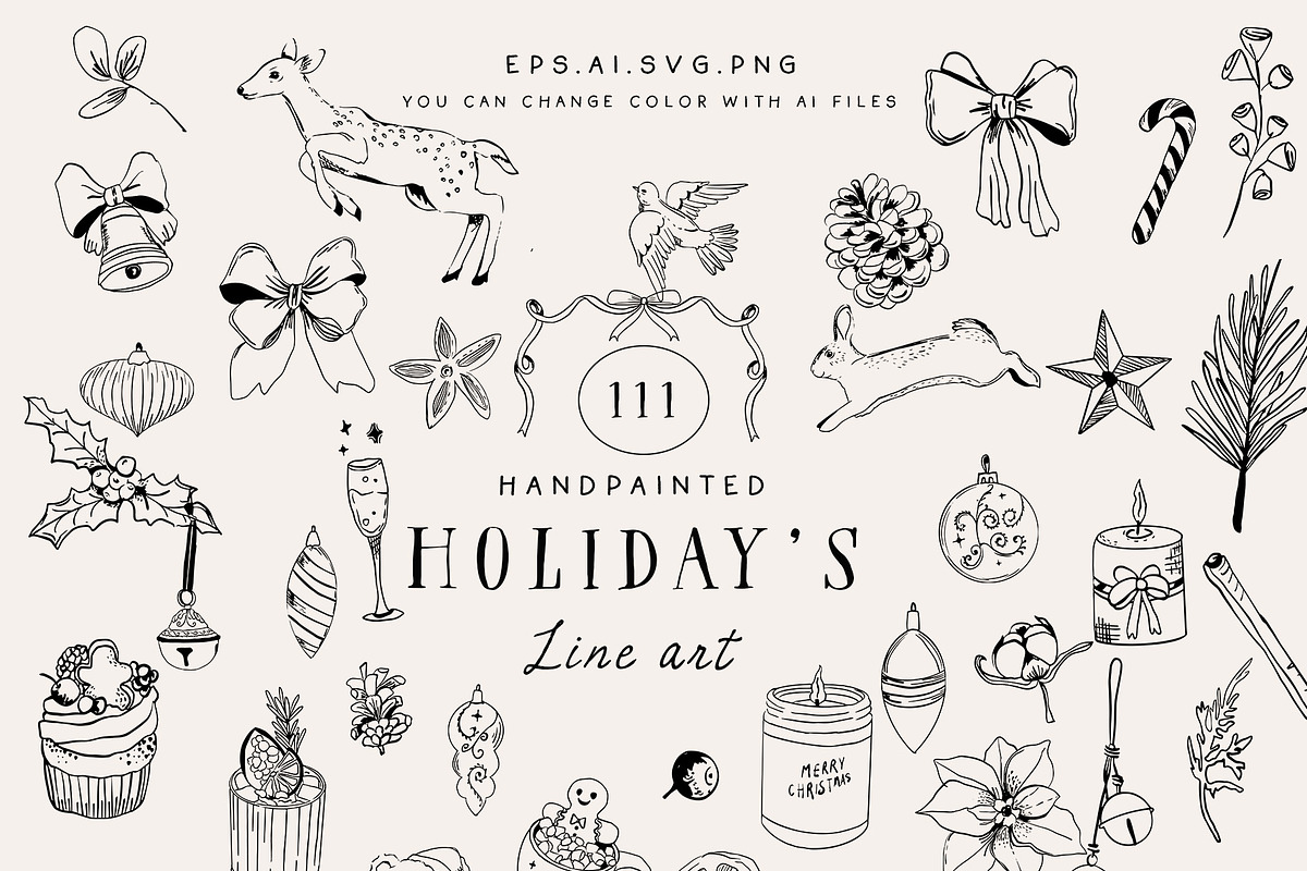 Christmas holiday doodle line art, a Decorative Illustration by Grace ...