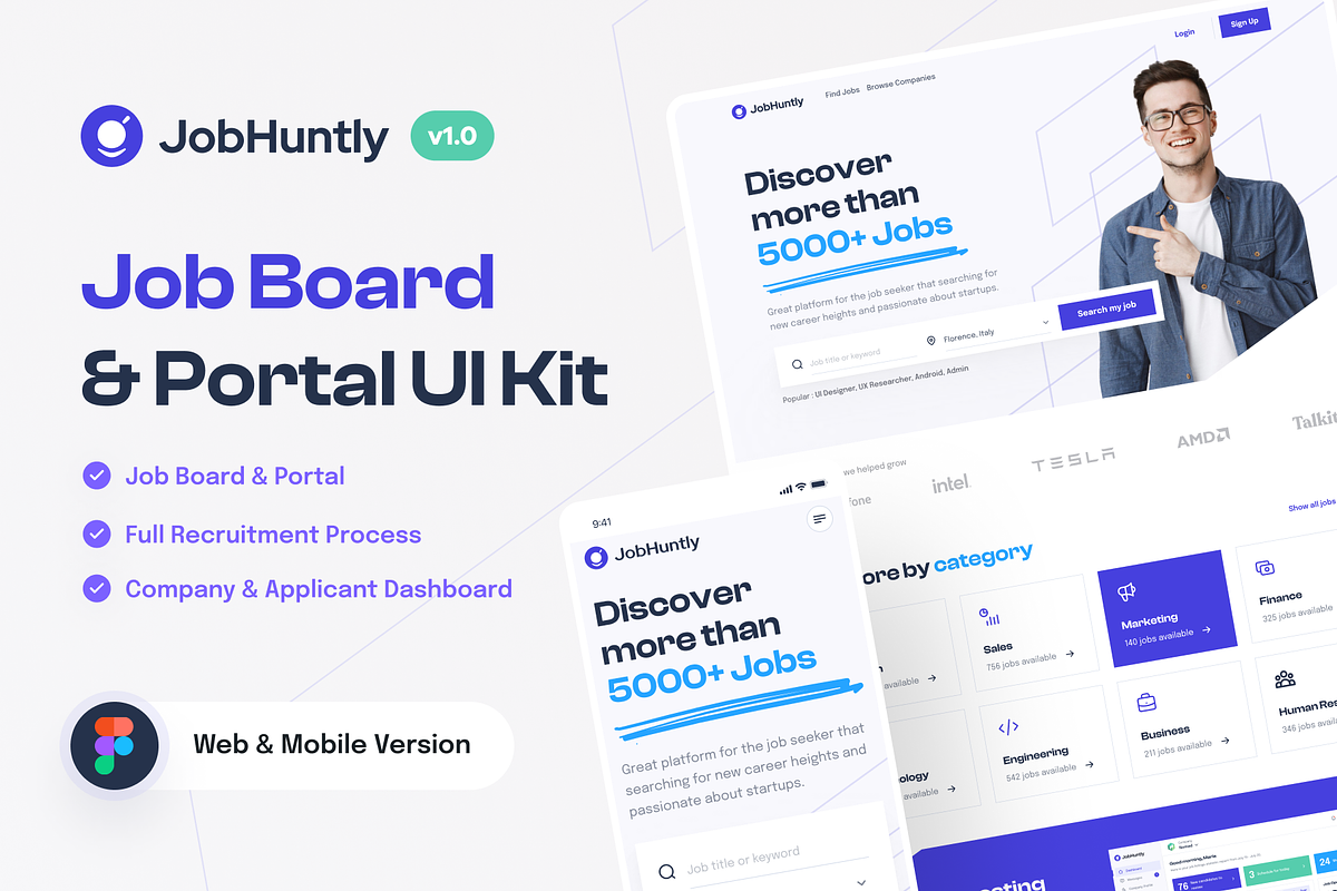 Jobhuntly - Job Board & Portal UI Kit | Creative Market