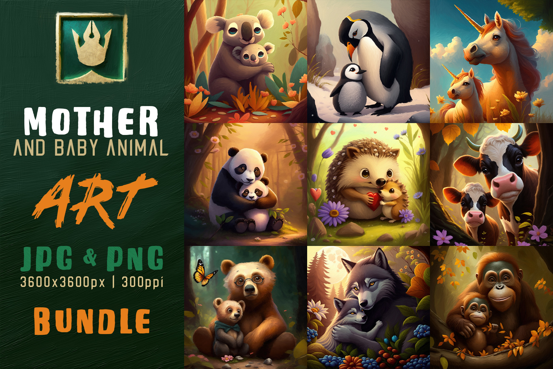 Mother and Baby Animal Art Prints, an Animal Illustration by pixaroma