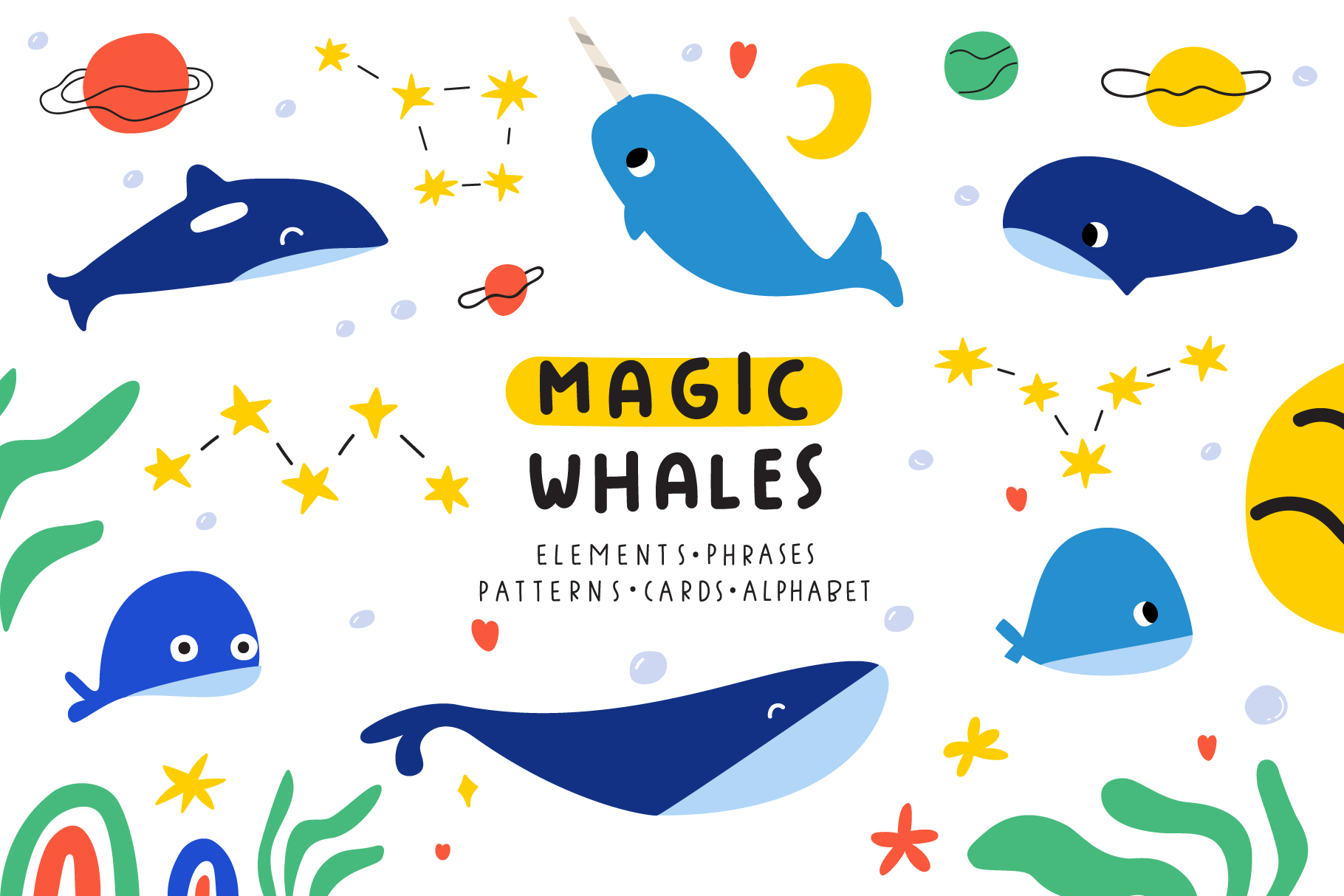 Magic whales, an Animal Illustration by cutelevindesign