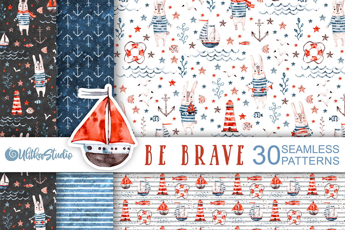 Nautical cute sea seamless patterns, a Pattern Graphic by UlitkaStudio