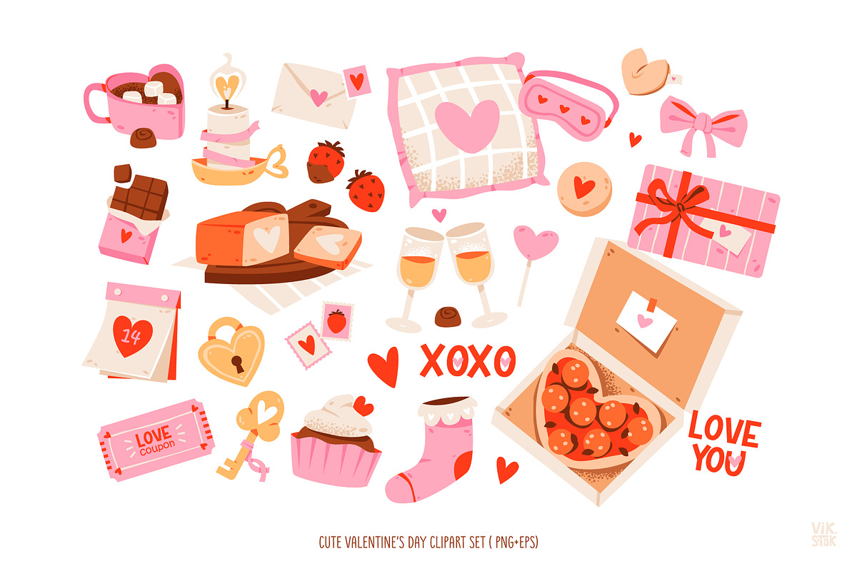 Cute Valentine’s Day Clipart Set, an Object Graphic by vik.stock