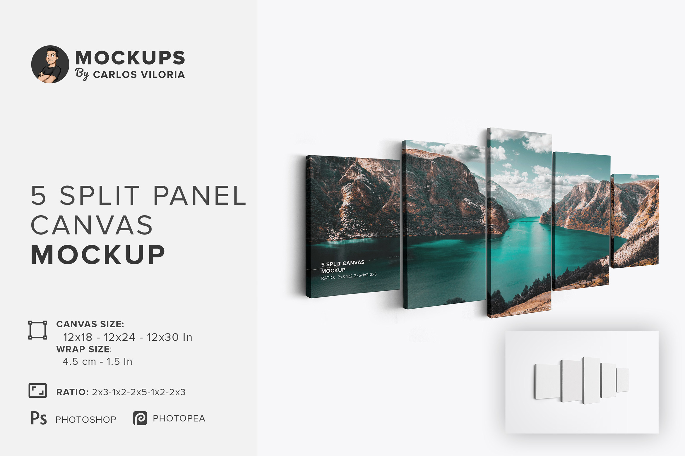 Hanging 5 Split Panel Canvas Mockup, an Advertising Mockup by Mockups ...