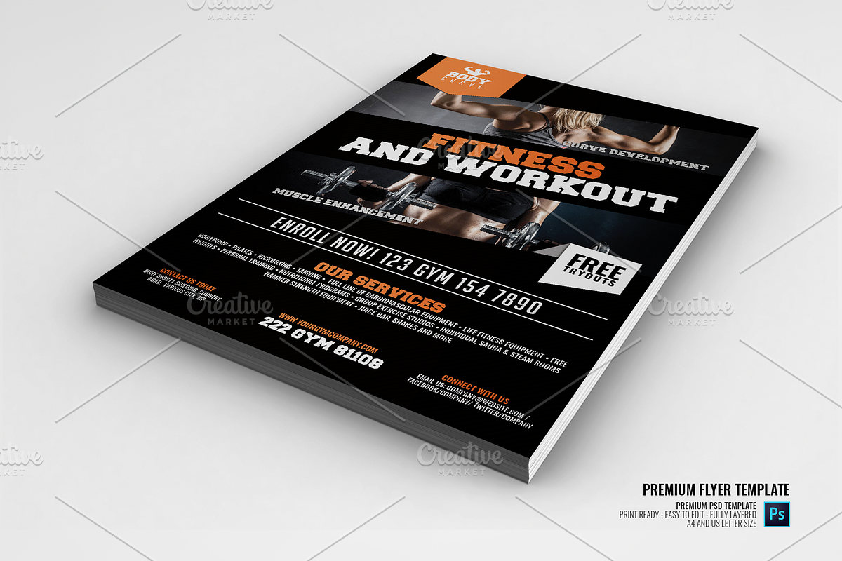 Fitness Workout Flyer Design, a Flyer Template by PSDPixel