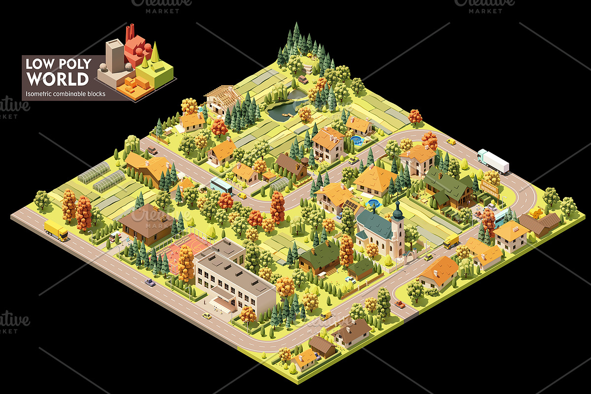 Vector isometric world map elements