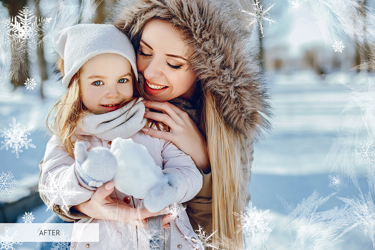Winter Snowflakes Overlays Photoshop, a Plug-in Add-On by FixThePhoto