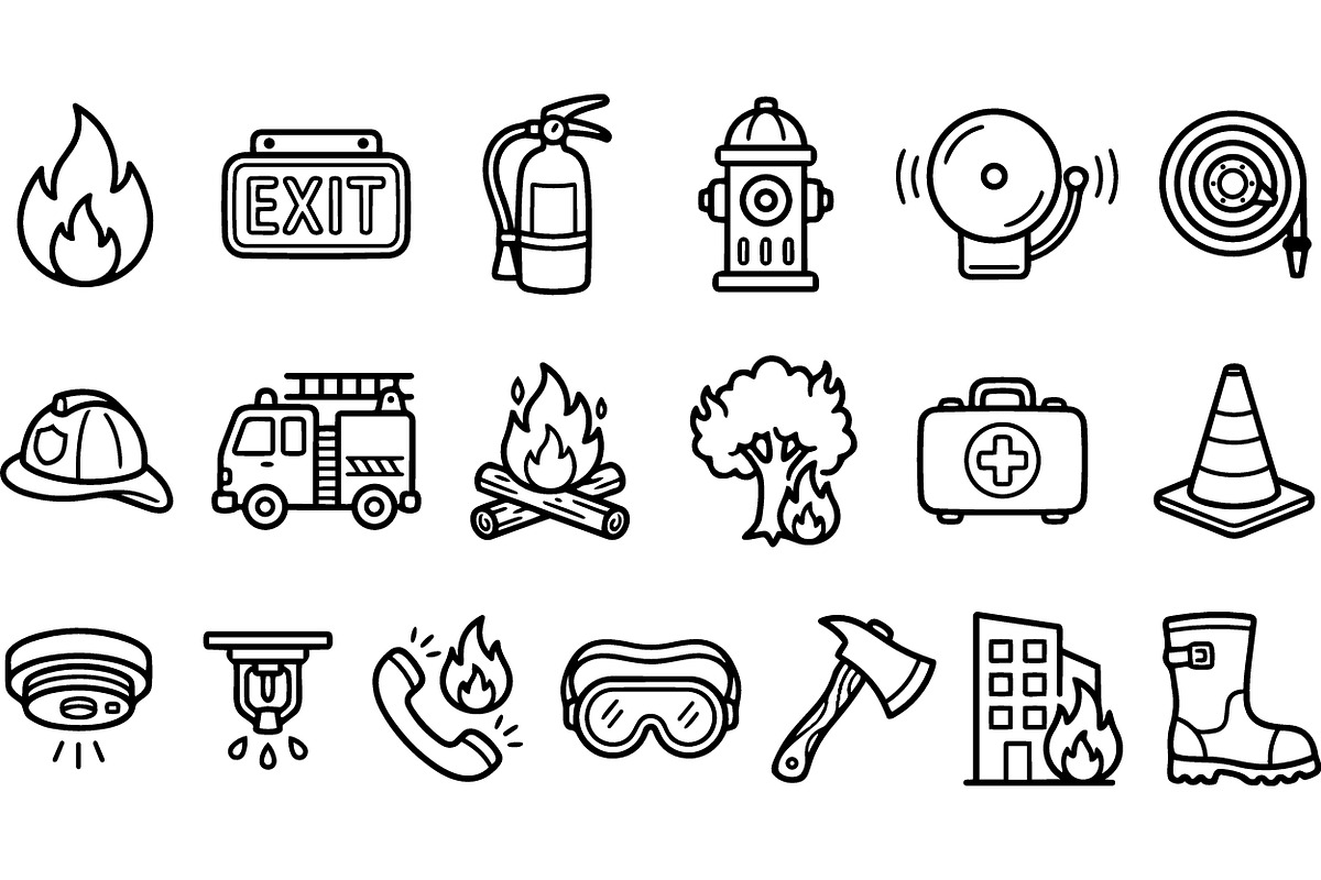 Fire Safety Icon Clipart Set, an Illustration by designvectx