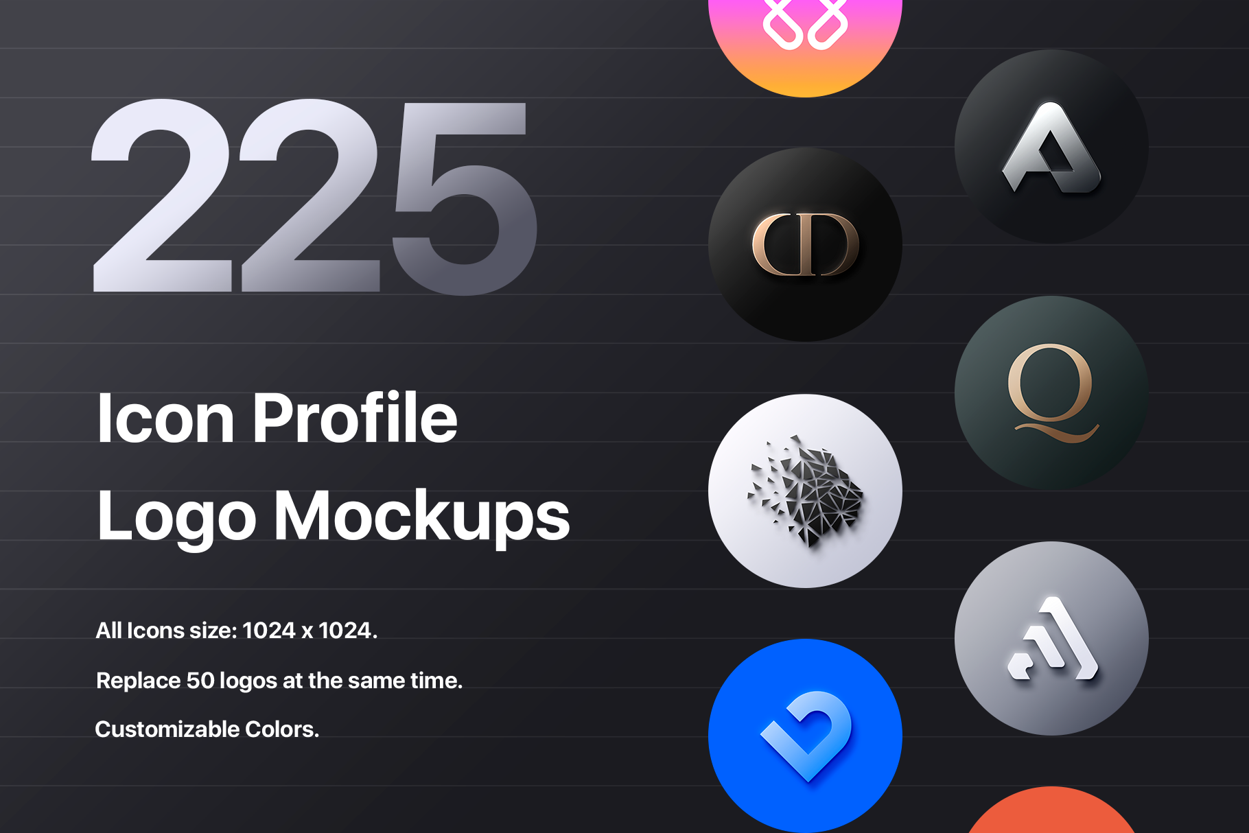 225 Icon Profile Logo Mockups - PSD