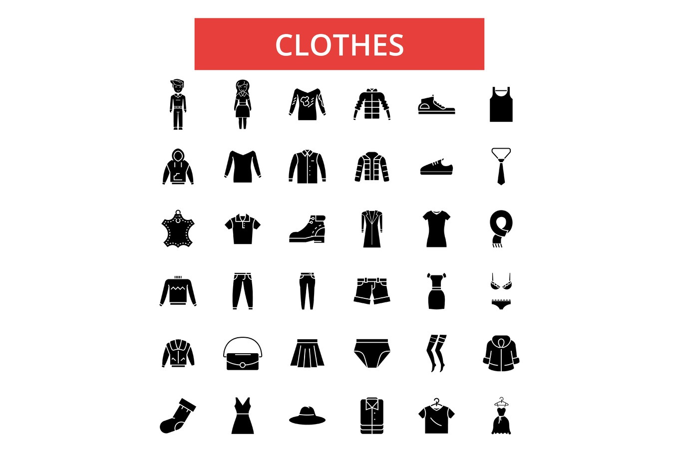 Clothes illustration, thin line icons, linear flat signs, vector ...