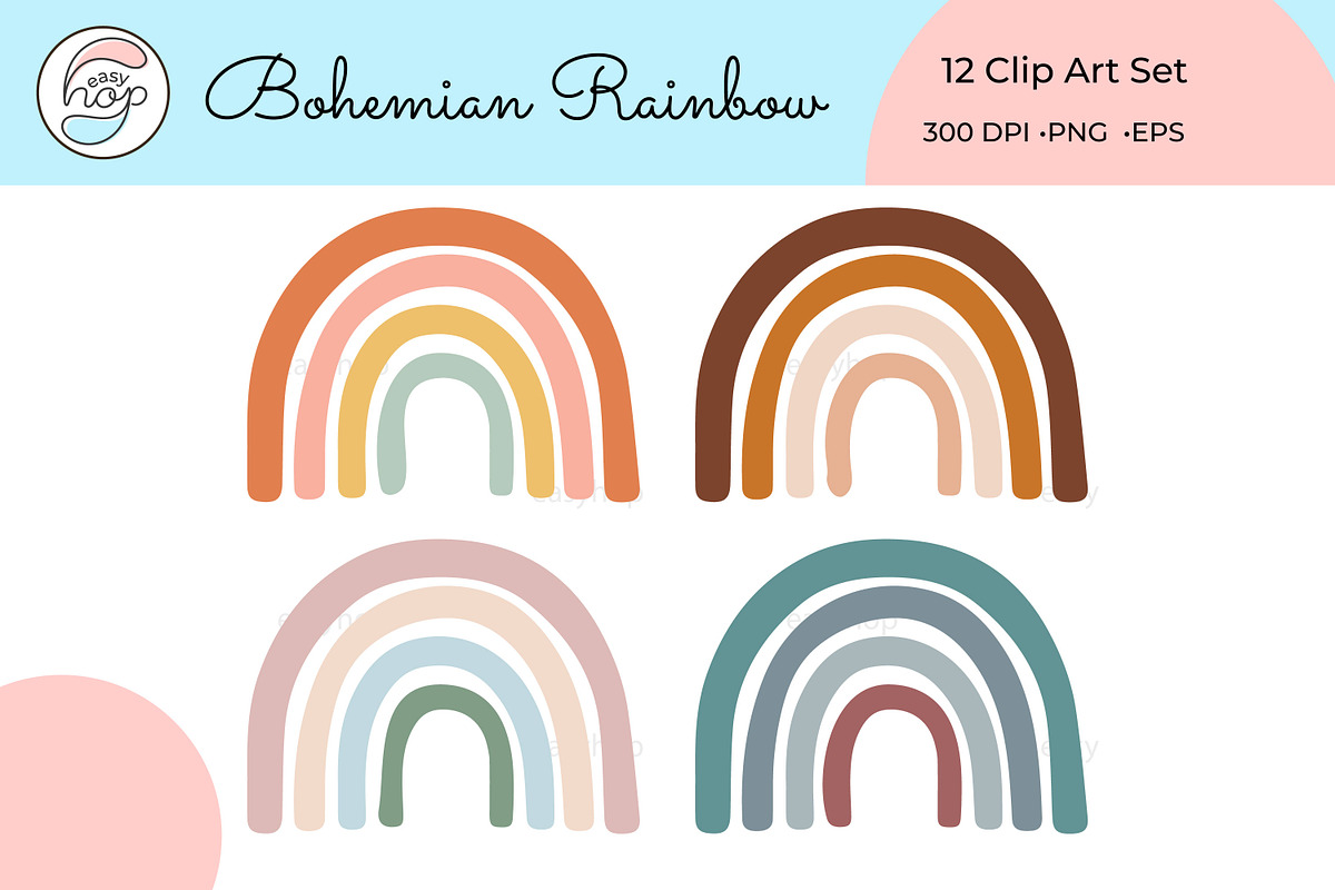 Boho Rainbow 12 Clip Art Set, an Object Graphic by Easy Hop